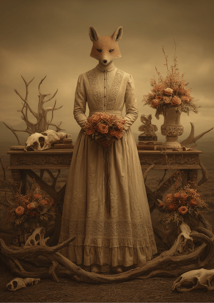 The Fox Bride – Surreal Animal Wedding Wall Art, Gothic Fox-Headed Bri ...
