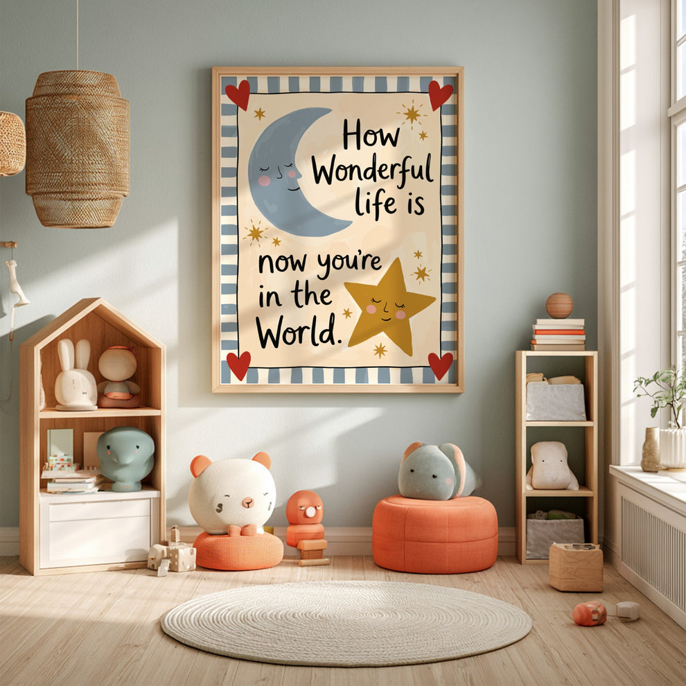 Moon and Star Kids Room Poster - Nursery Decor, Wall Art, Childrens ...