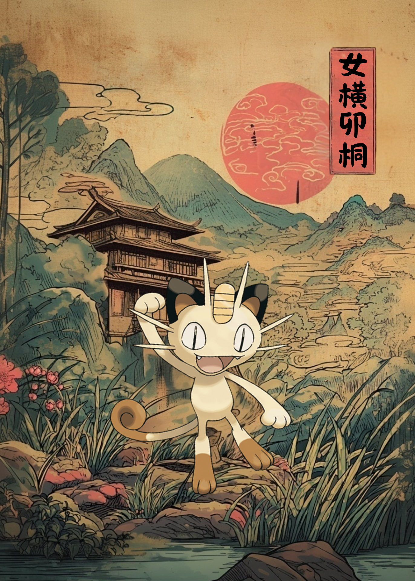 Meowth Pokemon Print – Japanese Style Pokemon Wall Art – Brighton Posters
