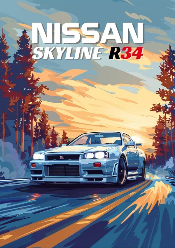 Nissan Skyline R34 Art – 1990s JDM GT-R Wall Art – Brighton Posters