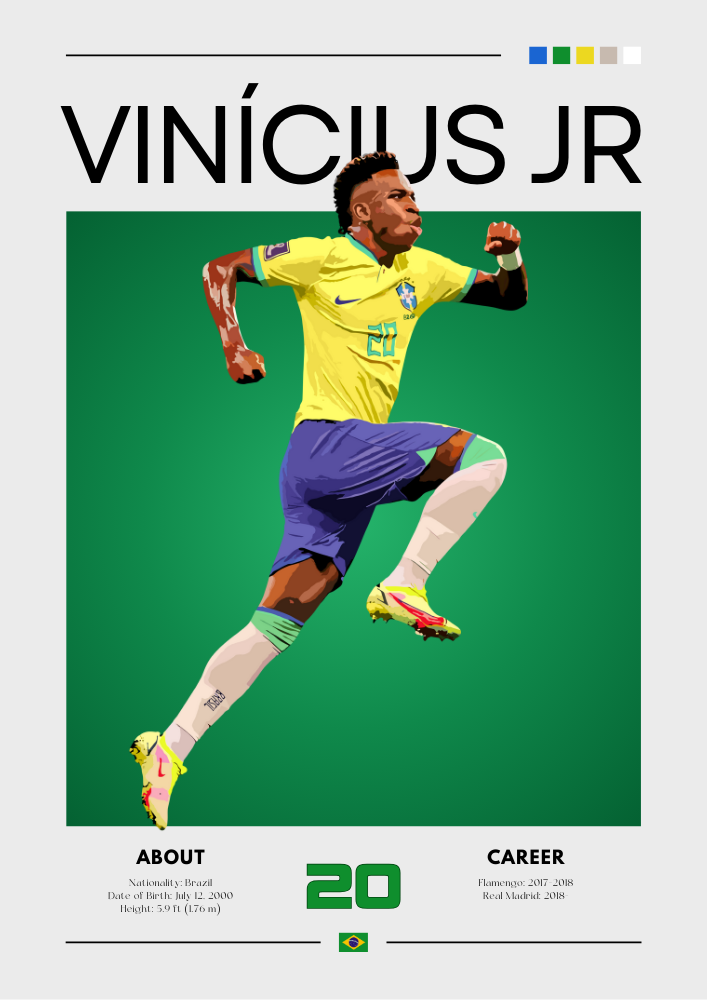 Vinícius Jr Poster - Dynamic Brazilian Winger Print – Brighton Posters