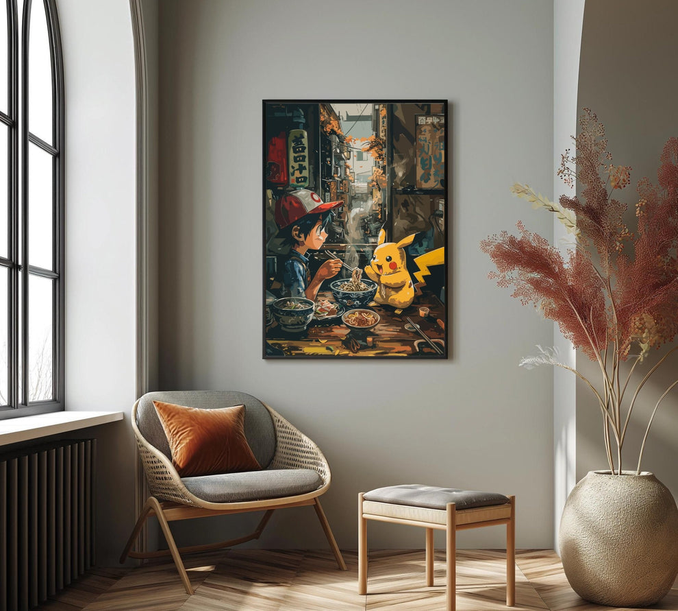 Ash and Pikachu Ramen Poster - Japanese Pokémon Wall Art | Anime & Noo ...