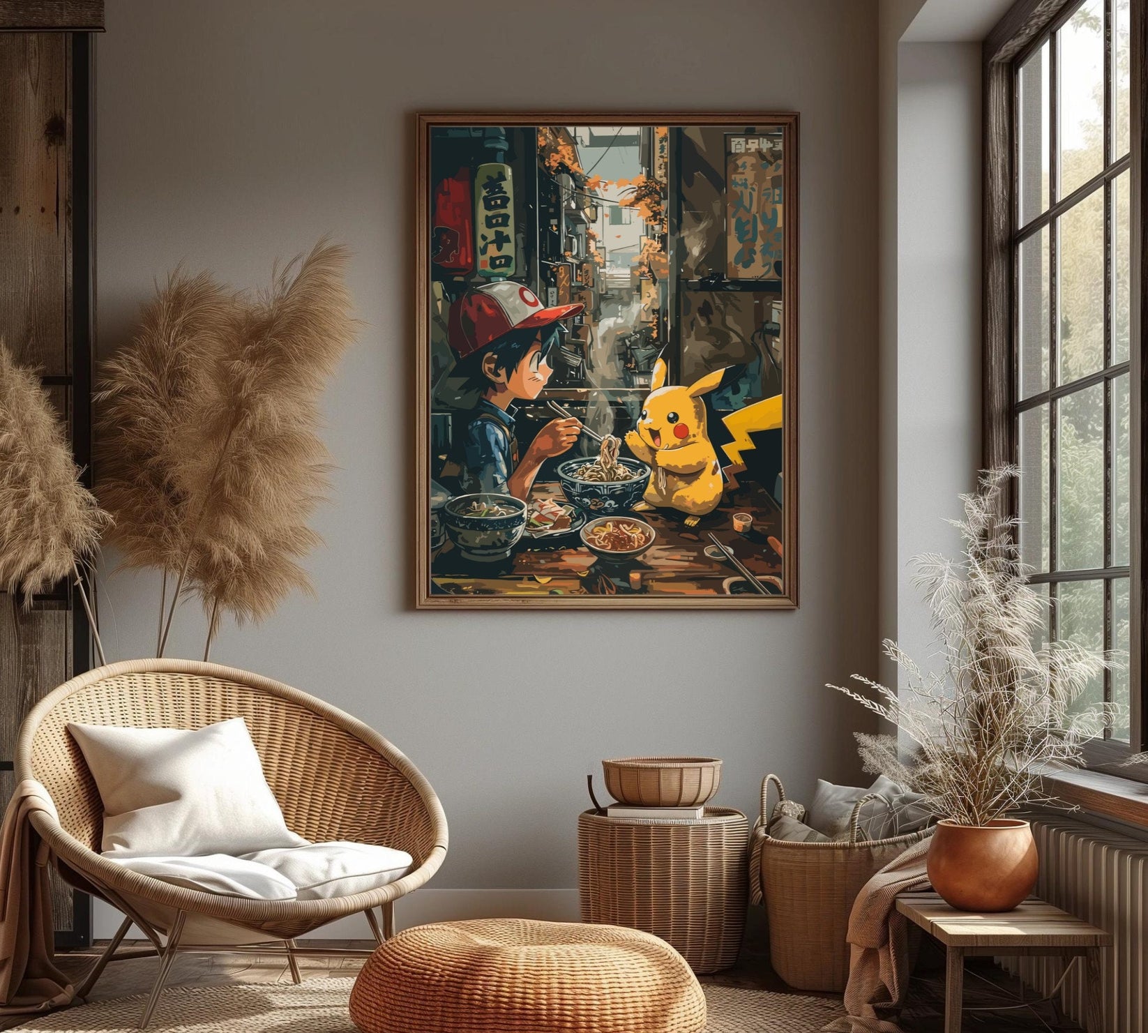 Ash and Pikachu Ramen Poster - Japanese Pokémon Wall Art | Anime & Noo ...